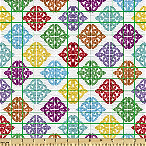 Lunarable Celtic Knot Fabric by The Yard, Colorful Antique European Ornate Design Mythological with Curved Lines, Decorative Fabric for Upholstery and Home Accents, Multicolor