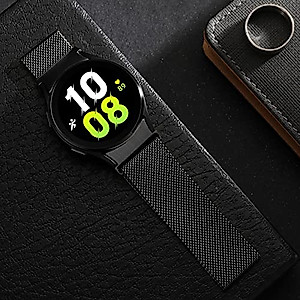 Zedoli for Samsung Galaxy Watch 4 Band 40mm 44mm / Classic 42mm 44mm / Samsung Galaxy Watch 5 40mm 44mm / Watch 5 Pro 45mm for Men Women, 2 Pack Stainless Steel Magnetic Metal Mesh Loop, Silver Black