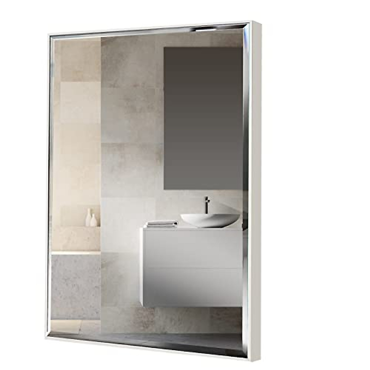 Amazon Brand – Pinzon Large Wall Mirror with Frame, Makeup Vanity Mirrors for Bathroom Living Room, 30x22 Inch, White