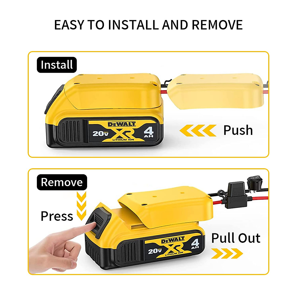 Power Wheel Adapter for Dewalt 20V Battery Series with Fuse, Switch & Wire Terminal, 3Pcs 30A Fuse, 12 AWG Wire Battery Converter Connector DIY for RC Toys, Robotics, Truck and Work Lights (1)