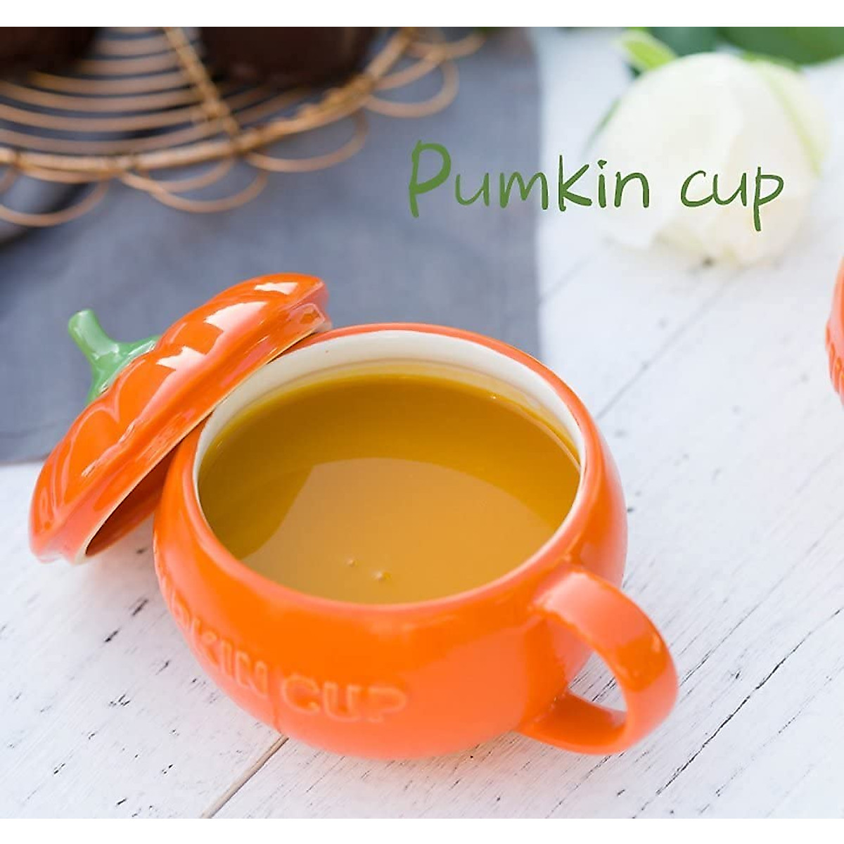 Eplze YBK Tech Cute Pumpkin Cup, Ceramic Coffee Mug, 8.5oz Tea Cup with Lid (Cup+ Spoon)