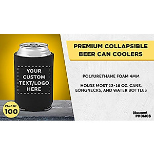 Can Coolers - 100 pack - Customizable Text, Logo - 4mm Collapsible Beer Holders To Keep Your Beer Cold - Insulated Cans Holder - Black
