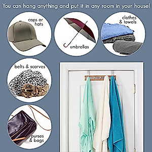 ToiletTree Products Bamboo Wood & Stainless Steel Over The Door Towel Rack, 5 Hooks