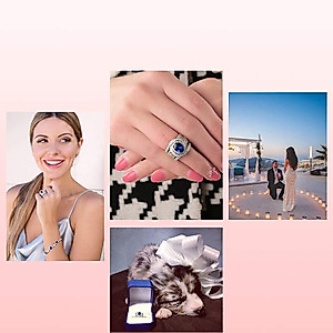 Jeulia Oval Solitaire Engagement Silver Ring: Sterling Bridal Ring Sets Sapphire Blue Cubic Zirconia Wedding Eternity Band with Jewelry Box (Blue, 7)