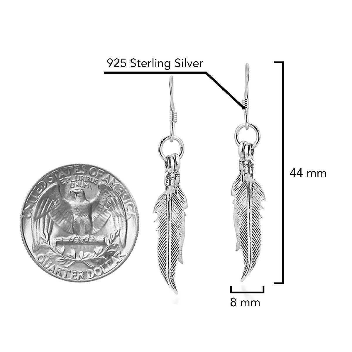 Spectacular Double Feather .925 Sterling Silver Dangle Earrings | Luxurious and Elegant Feather Jewelry for a Timeless Look