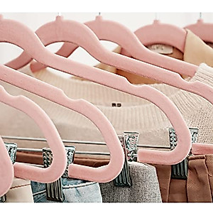 HOUÍSM Premium Velvet Pants Hangers, 16.7inch Slim Skirt Hangers with Adjustable Clips - Heavy-Duty, Non-Slip, Ultra Thin, Space Saving Flocked Hangers for Coat, Suits, Dress & Shirt (Cloud Pink)