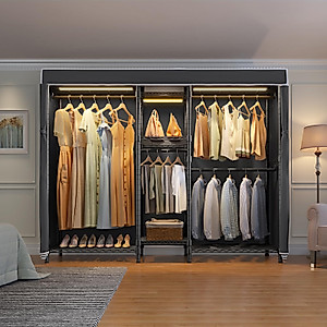 VIPEK V6L Covered Garment Rack Heavy Duty Clothes Rack with Cover and Dimmable LED Lights, Portable Closet Wardrobe Freestanding Clothing Rack for Hanging Clothes, Black Closet Rack with Black Cover