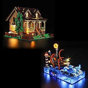 FUNWHOLE Lighting Building Bricks Set - Wood Cabin and Ocean Adventure Ship Construction Model Set for Adults and Teen