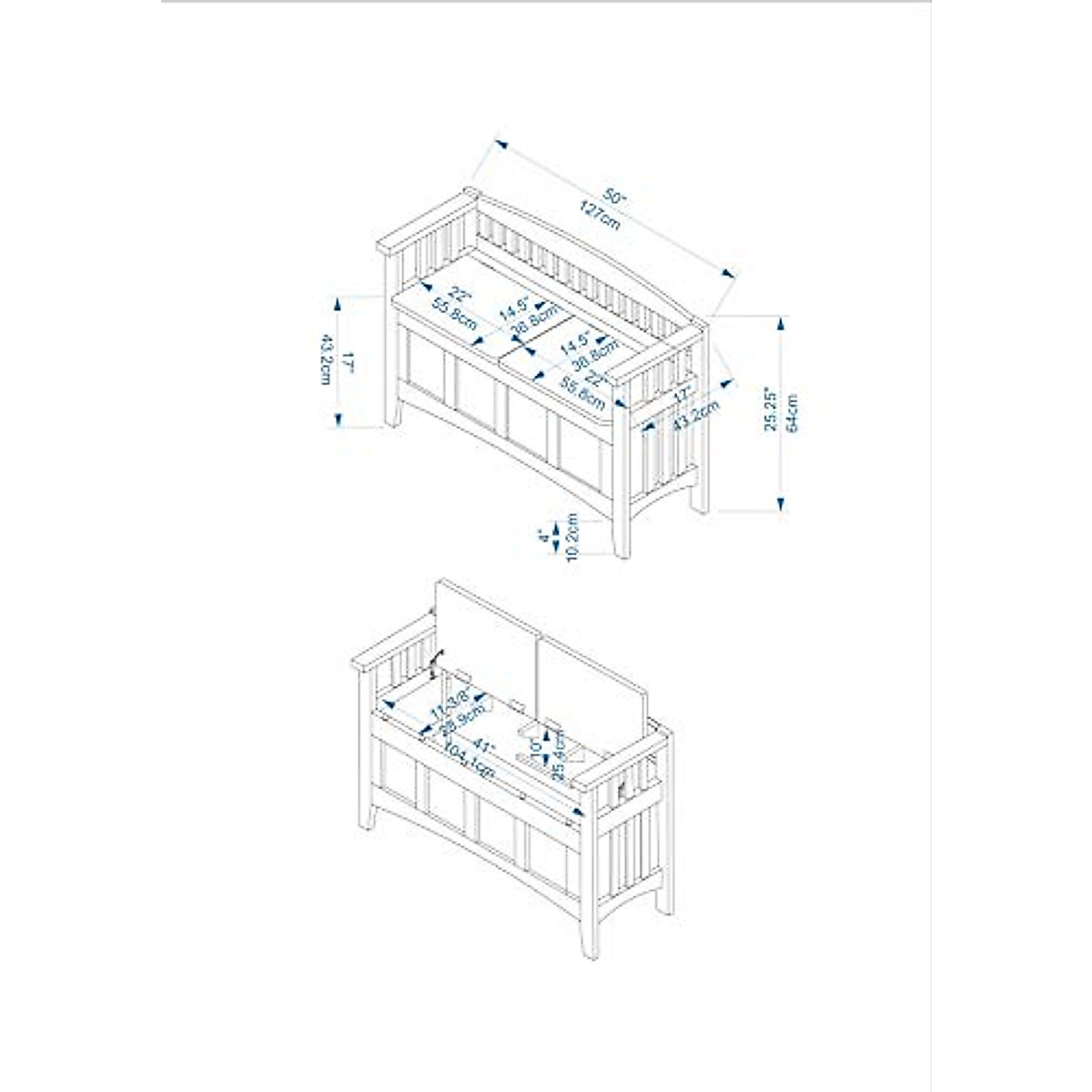 Linon Home Decor Storage Bench with Short Split Seat Storage, Walnut, 50 inchw x 17 inchd x 25.25 inchh.