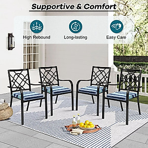 Basic Beyond Outdoor Chair Cushions for Patio Furniture, Waterproof Outdoor Cushions, Square Corner Patio Chair Cushions Set of 4 with Ties, 18.5"x16"x3", Pinstriped Blue