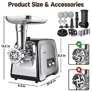 ALTRA LIFE Meat Grinder, Sausage Stuffer, [2800W Max] Electric Meat Mincer with Stainless Steel Blades & 3 Grinding Plates,Sausage Maker & Kubbe Kit for Home Kitchen & Commercial Using (MG090-M)