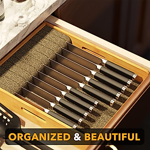 SpaceAid Large Knife Drawer Organizer Bamboo Insert Dock, Kitchen Steak Knives Holder Organizers Block for Drawer in Storage Organization (Large)