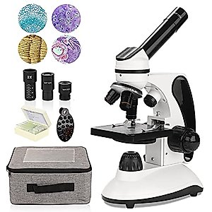 Microscope for Adults, 40~2000x Compound Monocular Microscope with Storage Bag, Slides, Phone Adapter-for School, Home Education, Science Lab