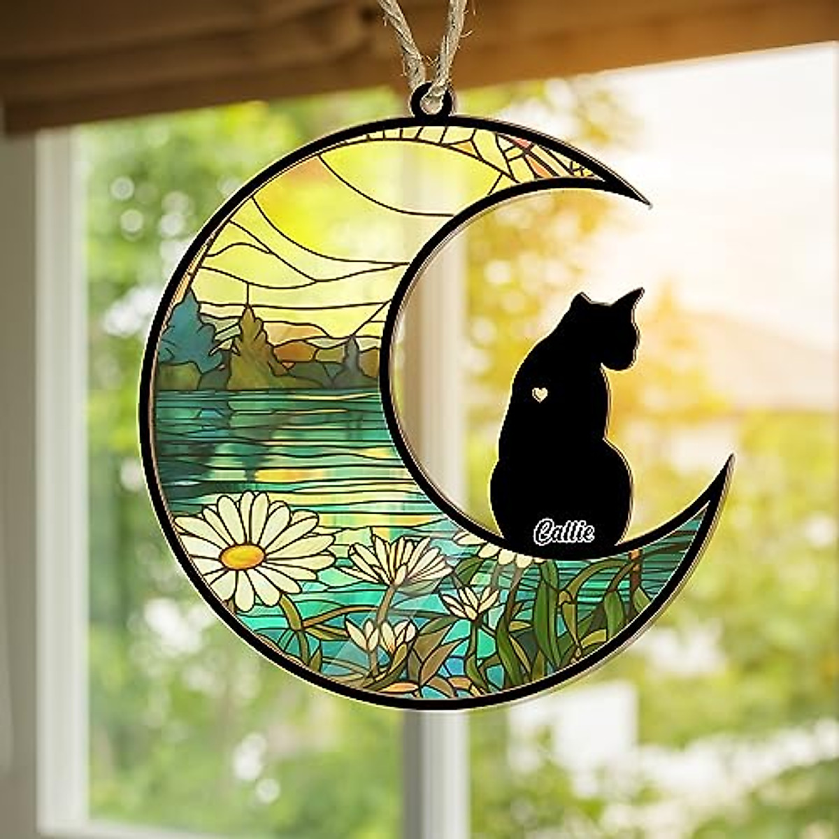 Personalized Cat Memorial Suncatcher/Ornament - Custom Name Cat Loss Memorial Christmas 2023 Ornament, Stained Glass Light Catcher Cat Sympathy Gift, Pet Remembrance Keepsake Memory Window Hangings