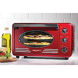 Nostalgia Oven, Toast, AirFry, Broil Functions Large Capacity Fits Slices of Bread Two 12 in. Pizzas-Includes Baking Pan and Frying Basket, 21 Qt, Metallic Red
