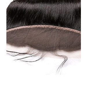 Feibin 13x4 Lace Frontal Closure 8 Inch Ear To Ear Free Part lace Closure Brazilian Silky Straight Frontal Human Hair Extension Pre-Plucked Frontal Closure Natural Black Color