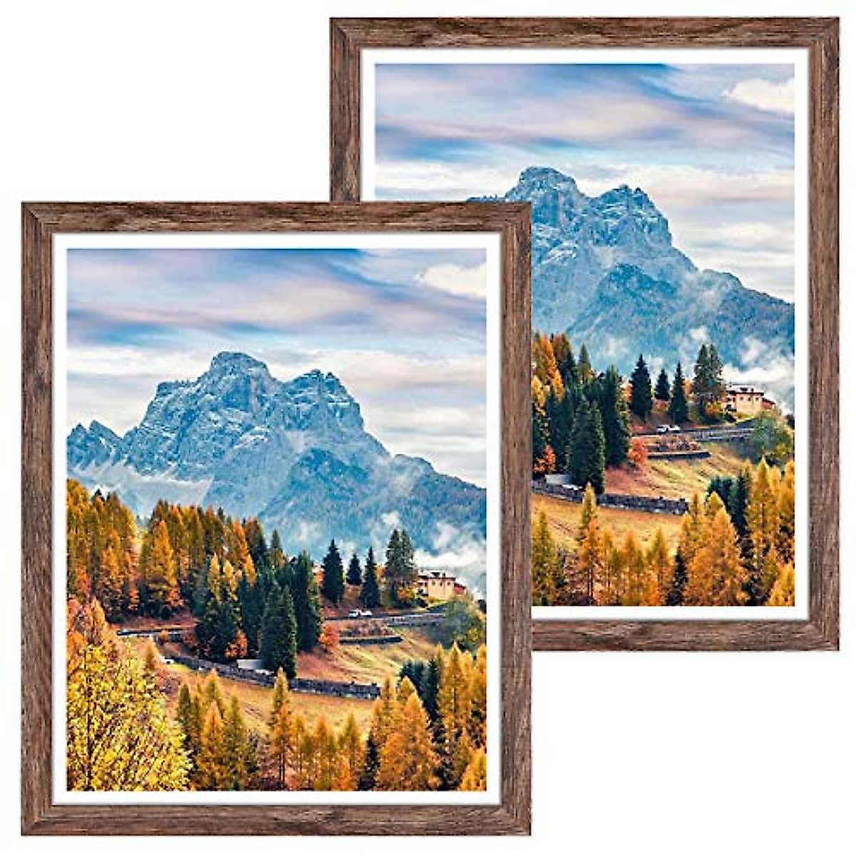Q.Hou 16x20 Picture Frame Wood Patten Rustic Brown Puzzle Frame Set of 2, Wall Hanging, Smooth Molding & Acrylic Cover, Great for Art Prints, Poster, Mural and Picture (QH-PF16X20-BR)