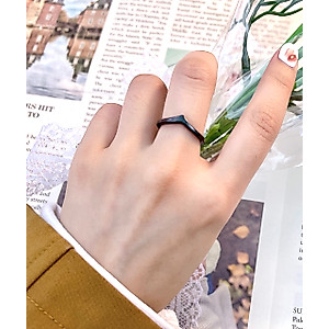 MYNENEY Pointed Classical Simple Plain Promise Ring,Stainless Steel Wedding Band For Women(8, Single Point-Black*2)