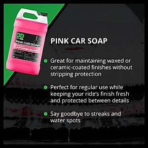 3D Pink Car Wash Soap (1 Gallon) - pH Balanced, Easy Rinse, Scratch Free Car Soap