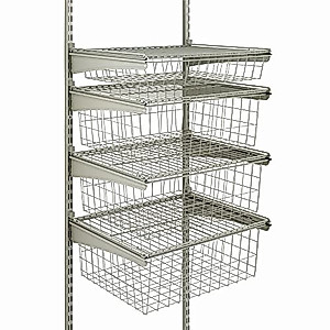 ClosetMaid ShelfTrack Nickel 4-Drawer Kit, Add On Accessory, with Pull Out Mesh Wire Baskets, for Clothes, Socks, Accessories