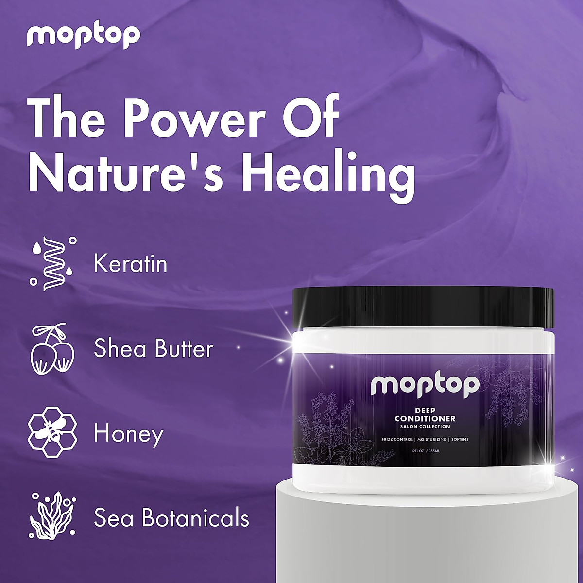 MopTop Salon Deep Conditioner – Conditioning Hair Mask for Intense Hydration for Dry Damaged Hair & Frizzy Curls, Sulfate Free & Paraben Free Hair Care for All Hair Types (Lavender Mint, 12oz)
