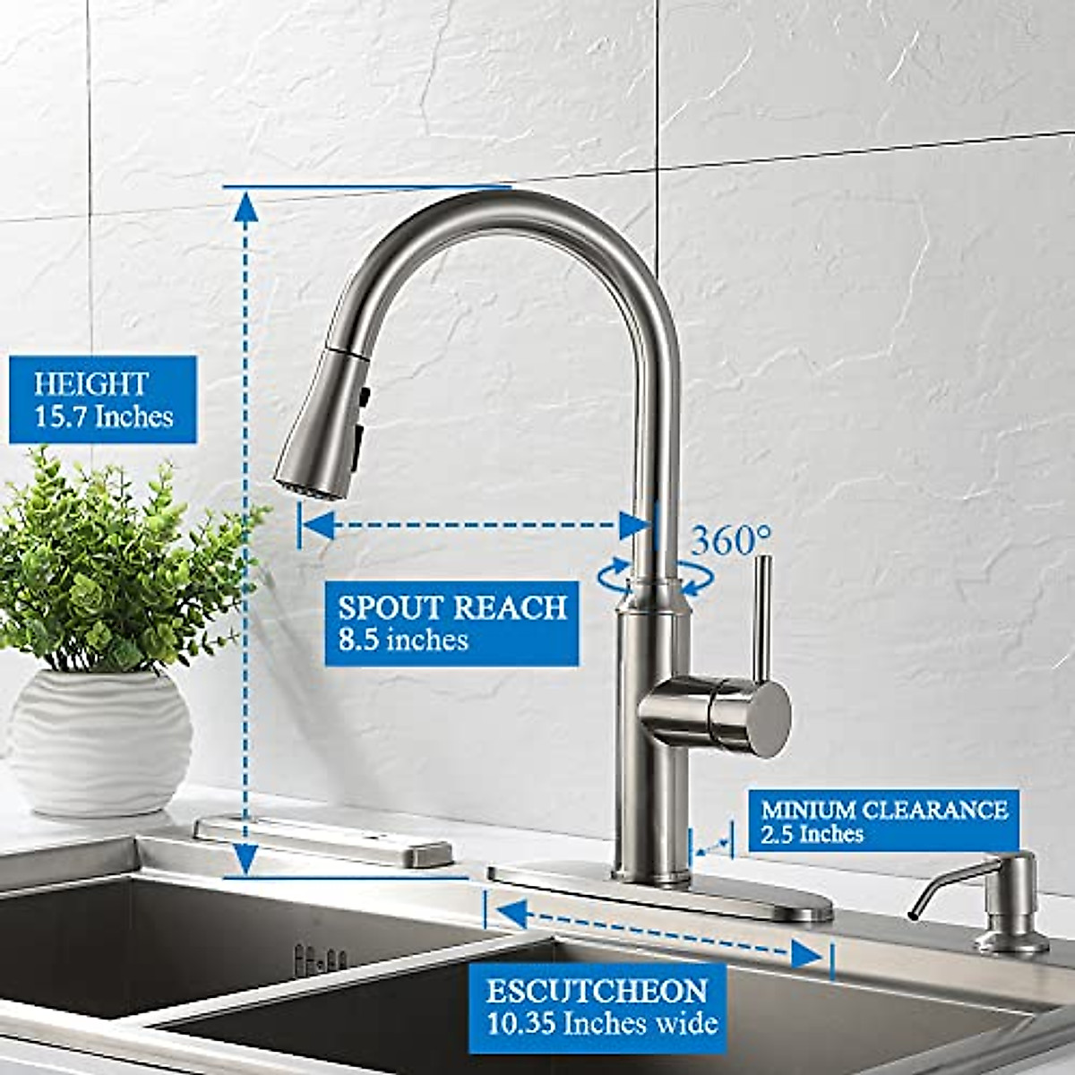 Kitchen Faucet Pull Down-Arofa A01LY Commercial Modern Single Hole Single Handle high arc Stainless Steel Brushed Nickel Kitchen Sink faucets with Pull Out Sprayer