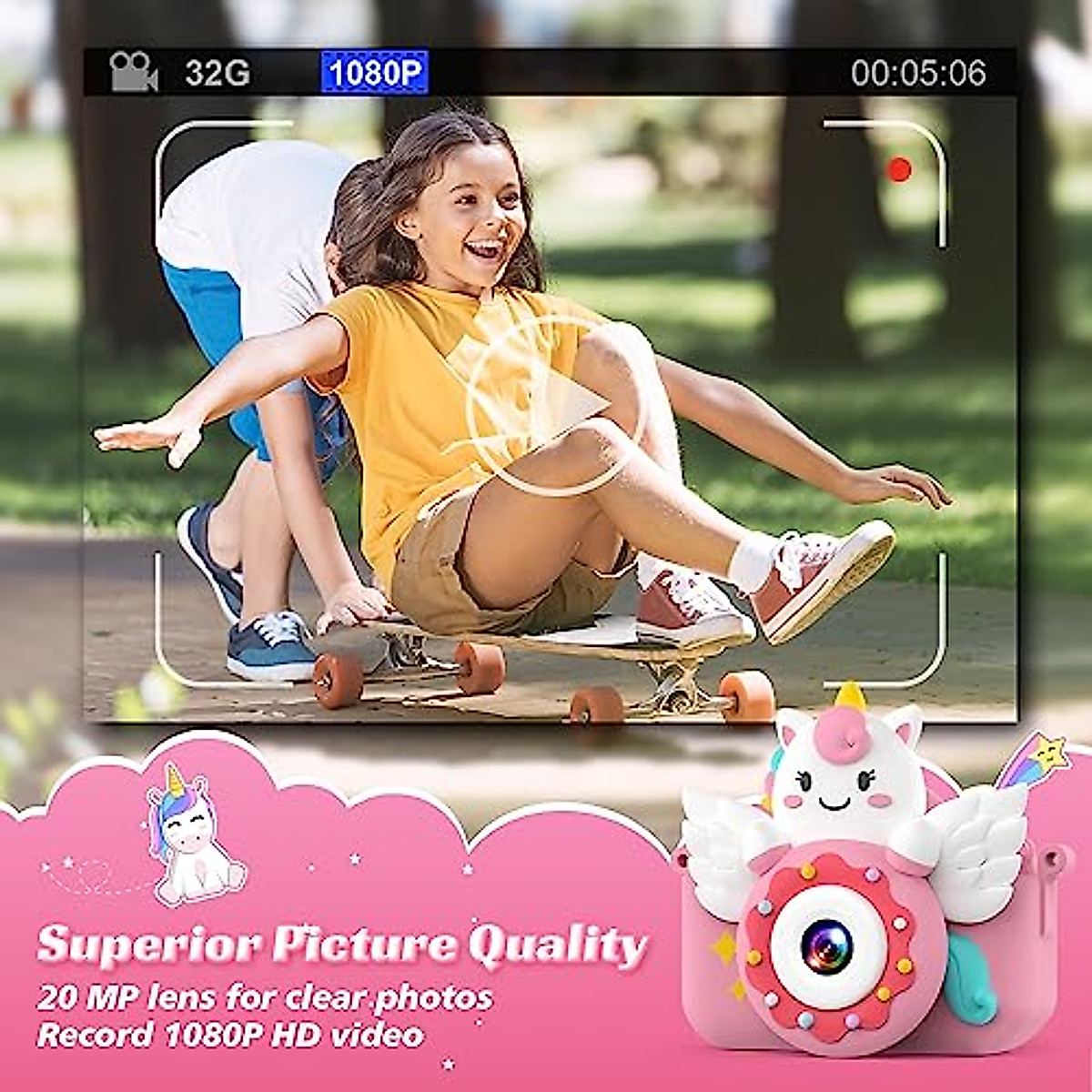 TIATUA Kids Camera for Girls & Boys, Toddler Camera Toys for Age 3-12 Kids with 32GB Card & Dual Lens, Digital Camera for 4 5 6 7 8 9 10 Year olds (Pink)