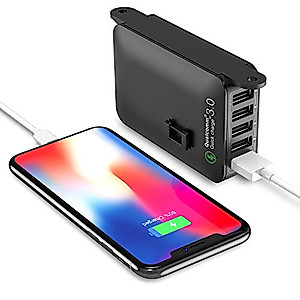 ZONV Headphone Stand Under Desk 5 USB QC 3.0 Quick Charger Rack Headset Hook Holder Hanger Mount Station(8A/40W), Pc Gaming Headsets Switch Earphone Wire Organizer Adapter