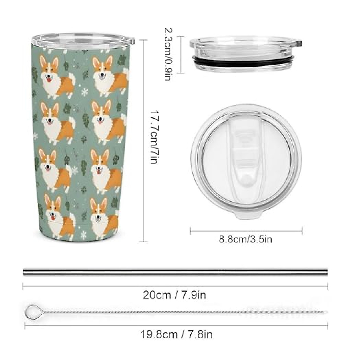 KIOWEIR Corgi Christmas And Grass Stainless Steel Tumbler 20oz With Lid And Straw, Insulated Tumblers Coffee Cup, Travel Mug for Ice Drink & Hot Beverage for Women Men Boys Girls
