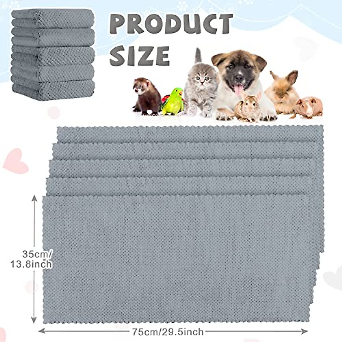 Reginary 10 Pcs Guinea Pigs Blankets Hamster Fleece Cage Liners Coral Fleece Quick Dry Soft Blankets Bedding Guinea Pig Accessories for Cat(14 x 30 Inch,Gray)