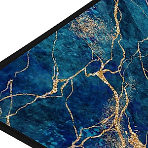 ZHIMI Kitchen Rug Anti Fatigue Kitchen Floor Mat Blue Marble with Gold Long Carpet Non-Slip Laundry Standing Runner Rug Rectangle Entryway Mat 39 x 20 Inch