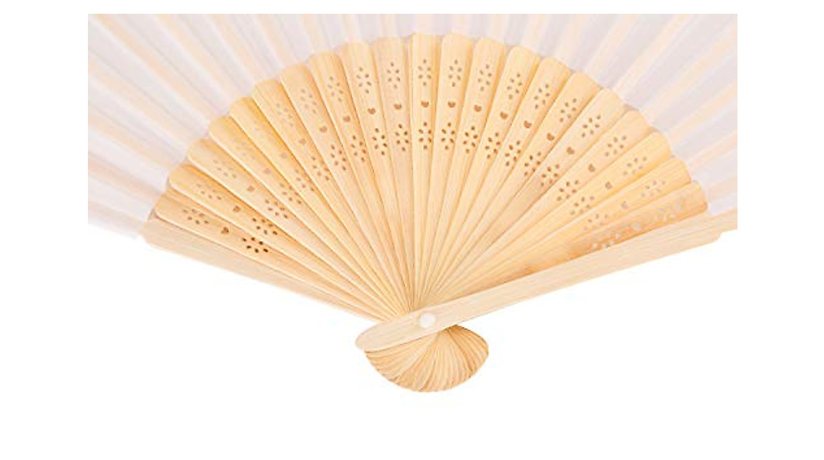 50 White Silk Hand Fans with Gift Bags - Wedding & Party Favors