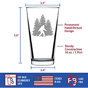 Bigfoot Pint Glass - Funny Bigfoot Gifts for Sasquatch Enthusiasts - 16 Oz Pint Glasses