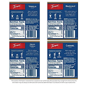 Torani Variety Pack Caramel, French Vanilla, Vanilla & Hazelnut, 25.4 Ounces (Pack of 4)