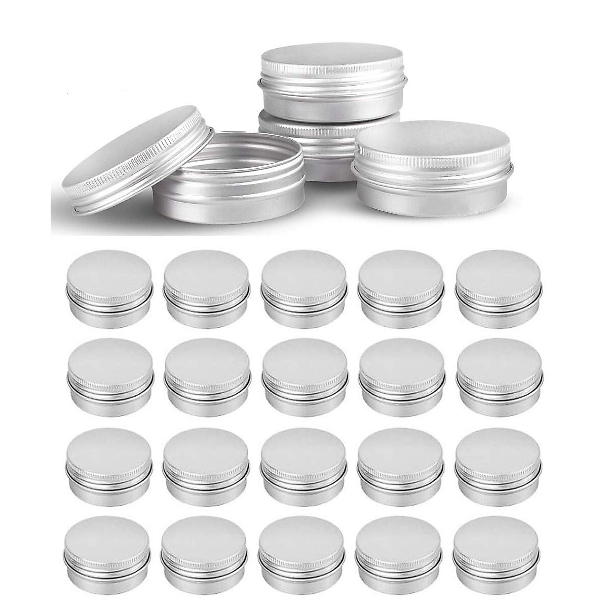 48 Pcs 1 oz Tins Silver Aluminum Tins Cans Screw Top Round Steel tins Screw Lid Containers