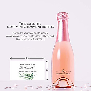 Set of 12 Greenery Bridesmaid Proposal Mini Champagne Bottle Labels, WATERPROOF Polyester Mini Wine Bottle Labels, Proposal Idea for Bridesmaids, Maid of Honor & Matron of Honor