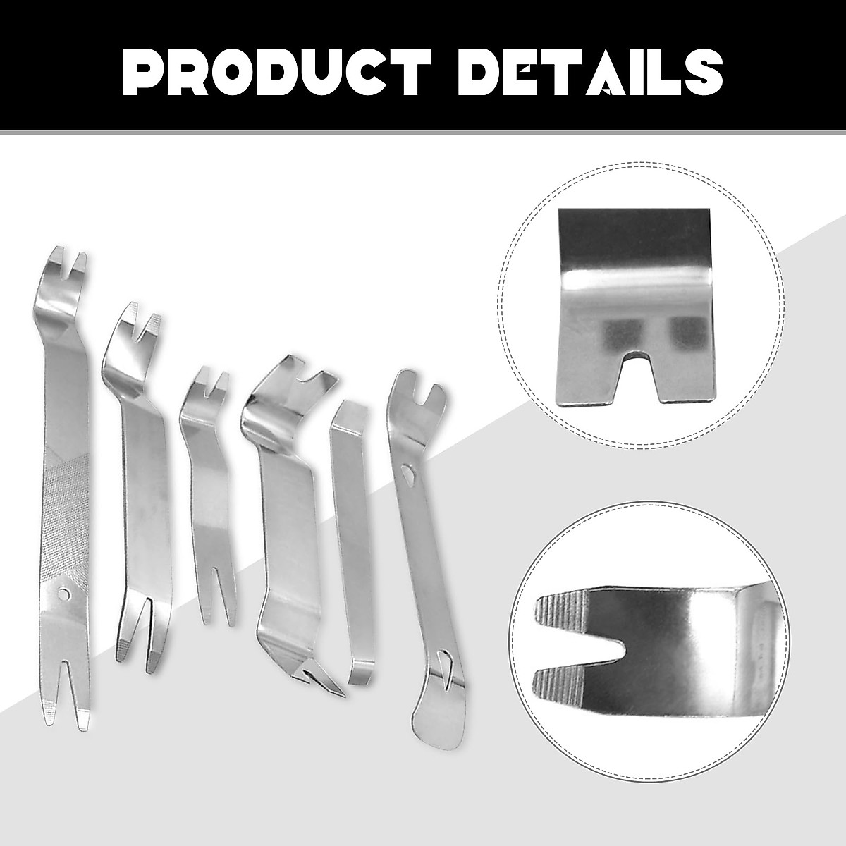 6pcs Metal Trim Removal Tool, Auto Fastener Remover Set Pry Tool Kit, Stainless Steel Universal Clip Pry Tools for Car Door Panel Audio Stereo Fastener Remover, Interior Exterior Trim Tools