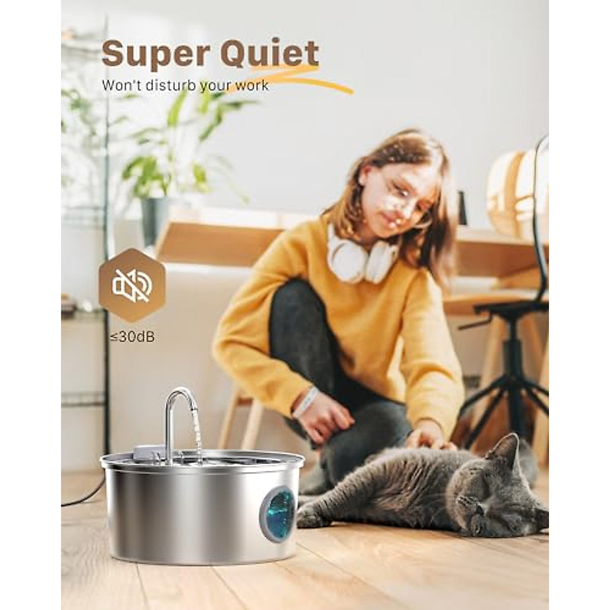 Cat Water Fountain Stainless Steel - Dog Automatic Waterer Bowl - Auto Pet Dispenser - Small Pets Drinking Waterer Indoor - Auto Dish Animal Fountains - 108oz/3.2L Metal Self Kitty Watering Supplies