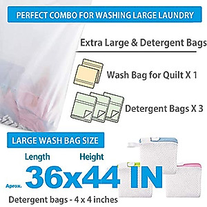 Large Laundry Bags, Tomoda 36” x 44” Extra Large Mesh Laundry Bags with 3 Small Laundry Bags for Washing Machine, Heavy Duty Zipper Wash Bags for Quilts/Sheets/Winter Coats