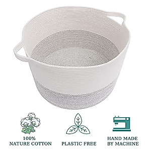 NIACONN XXLarge Laundry Basket 20" X 20" X 13.8" Round Woven Baby Laundry Hamper with Handle Cotton Rope Storage Baskets for Clothes Blanket & Toy Storage(White)