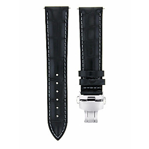 Ewatchparts 22MM BLACK LEATHER WATCH STRAP BAND DEPLOYMENT CLASP COMPATIBLE WITH IWC PILOT PORTUUESE
