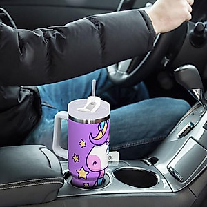 ODAWA 40oz Spill Proof Tumbler with Straw, Cute Unicorn Purple Insulated Stainless Steel Tumbler with Lid and Straw Insulated Travel Tumbler