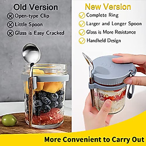 SMARCH Newest Overnight Oats Container with Lid and Spoon, 16 oz Glass Mason Jars with Lid, Upgrade Airtight Wide Mouth Oatmeal Jars for Meal Prep,Candy,Milk,Cereal,Fruit,Overnight Oats On The Go Container (White)