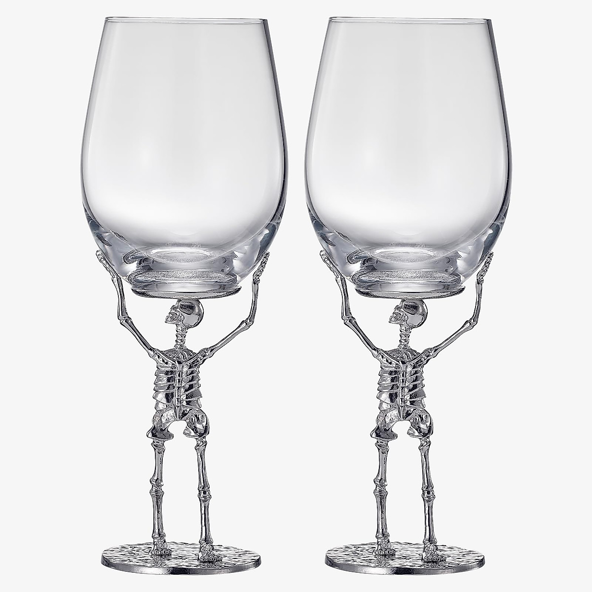 Stemmed Skeleton Wine Glass | Set of 2 | 19oz Skeleton Glasses 10" H, Goth Gifts, Skeleton Gifts, Skeleton Decor, Spooky Wine Gift Set, Perfect for Themed Parties