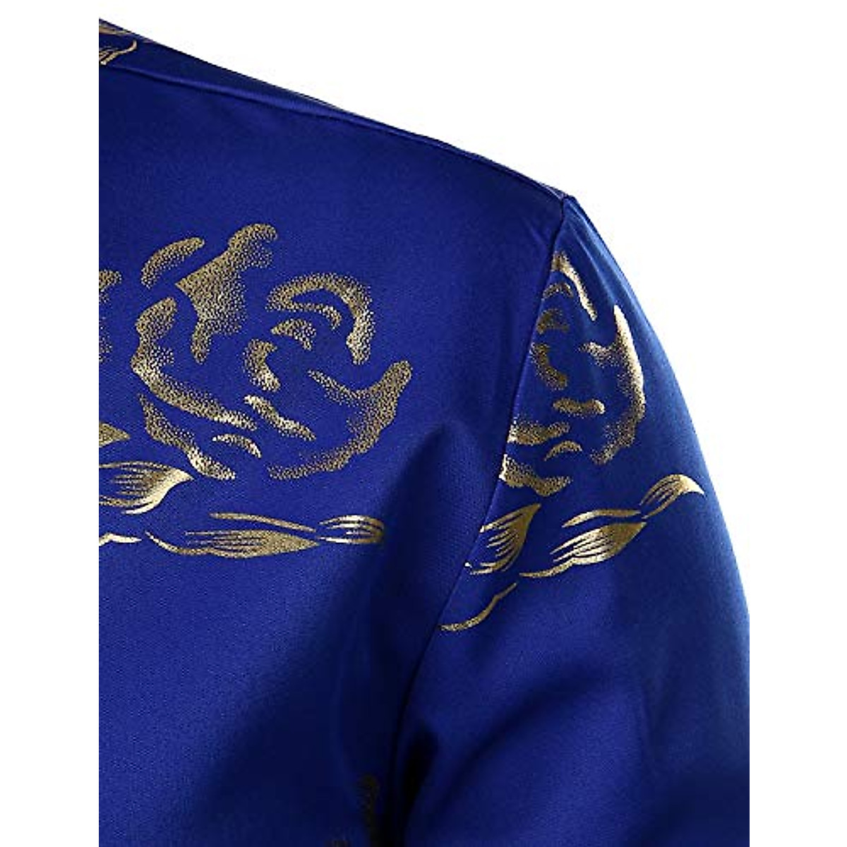 ZEROYAA Mens Hipster Gold Rose Printed Slim Fit Long Sleeve Dress Shirts/Prom Performing Shirts Z56 Blue XX-Large