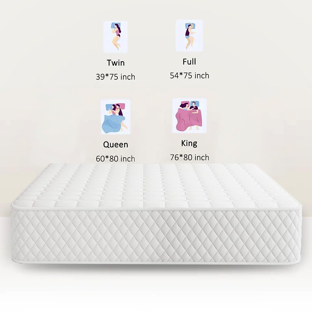 MRH 12 Twin Mattress Cooling Gel Memory Foam Hybrid Mattress Medium-Firm Breathable Pressure Relief White Mattress CertiPUR-US Certified Mattress with Individually Pocket Springs for Kids and Adults