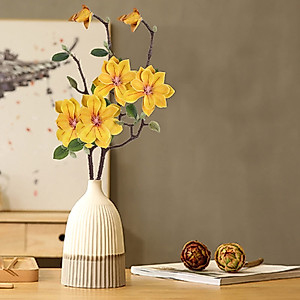 XHXSTORE 2pcs Magnolia Flowers Stems Fake Yellow Flowers Real Touch Flower Artificial Flowers Stems with Leaves for Vase Floral Arrangement for Wedding Table Centerpieces Home Office Garden