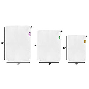 purifyou Premium Reusable Nut Milk Bags - Set of 3 (80, 160, 200 microns), Cold Brew Bags and Cheese Cloths, For Straining Tea and Fruit Juice, Reusable Shopping Bag and Produce Storage