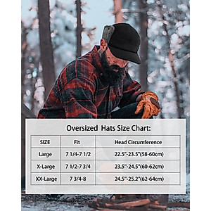 Zylioo XXL Fleece Baseball Cap with Earflap,Oversized Winter Warm Cap,Large Elastic Trapper Hunting Dad Hats Black Red