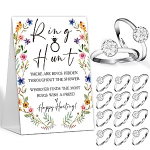 The Ring Hunt Game, Boho Floral Bridal Shower Games with Rings-One Sign and 30 Rings, Bridal Shower and Wedding Shower Games for Guests, Engagement Party Game, Bridal Shower Decorations-LS7